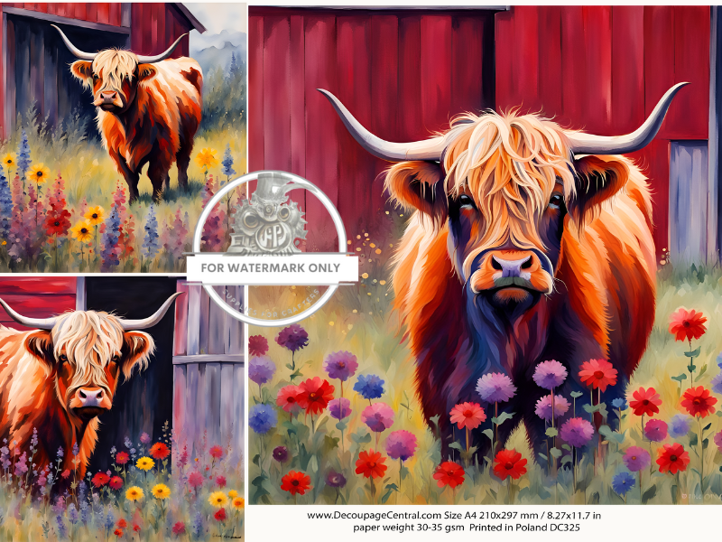 Highland Farm Cow Rice Paper - Decoupage Central – Flippin Furniture Shop