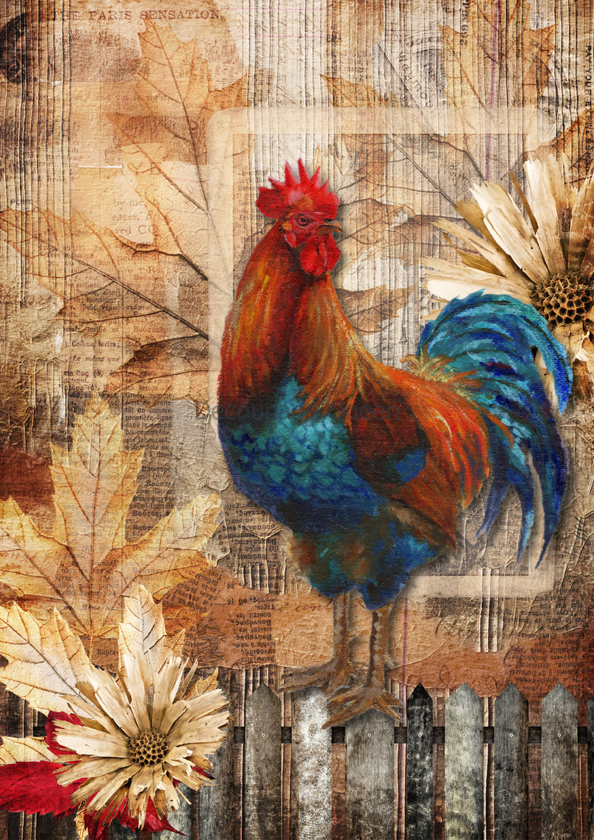 Country Rooster Rice Paper - Decoupage Queen – Flippin Furniture Shop