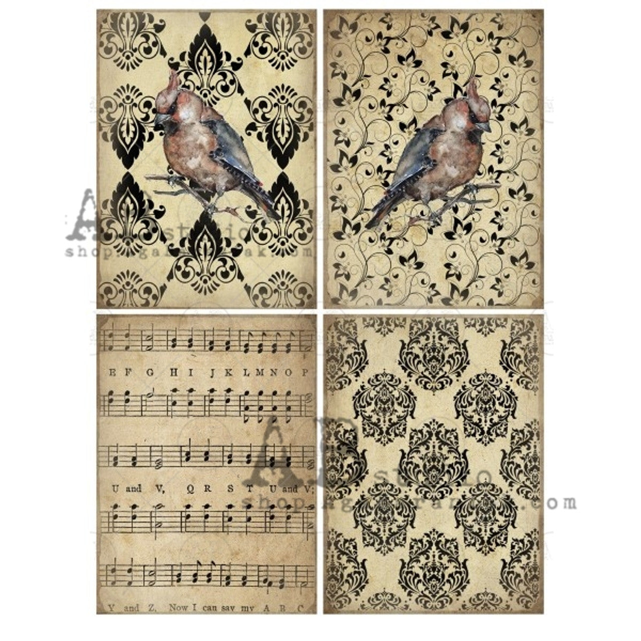 Tan Damask Bird (#0492) - AB Studios – Flippin Furniture Shop